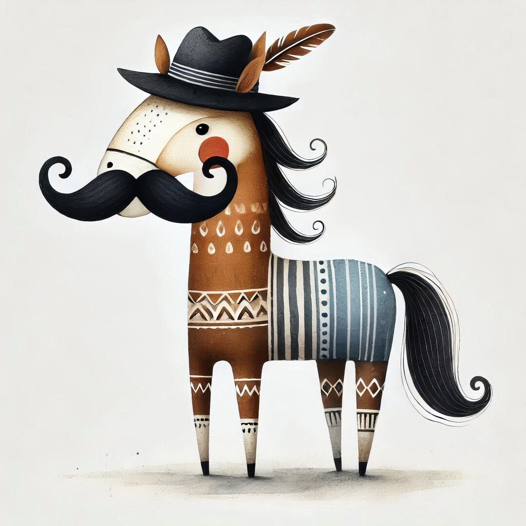 Quirky Mustache Horse - Clip Art Bundle, Digital Download, Digital ...
