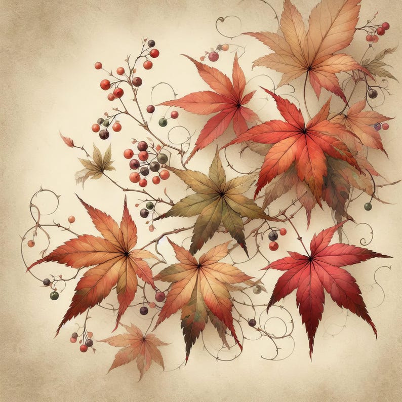 Japanese Maple Leaves- Autumn, Fall, Berries, Vines, Clip Art Bundle ...