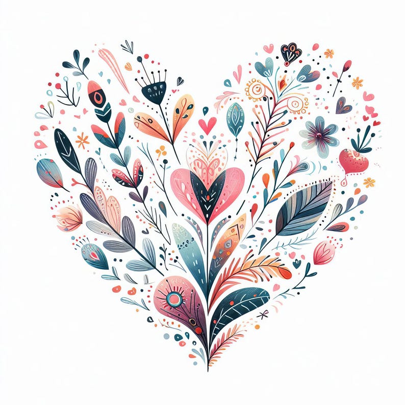 Boho Hearts - Clip Art Bundle, Digital Images Files Download, Whimsical ...