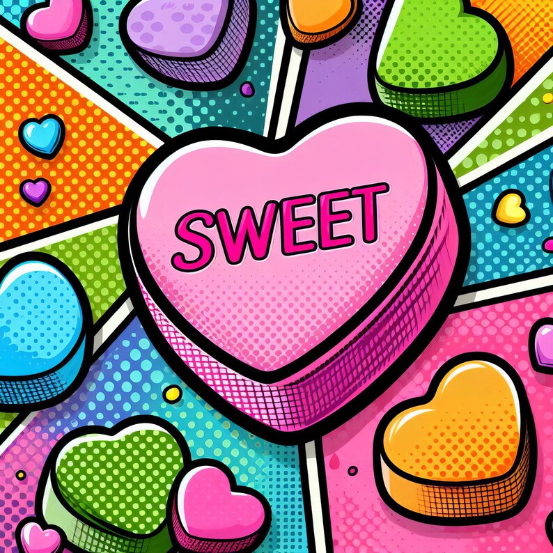 Pop Art Heart Candy- Clip Art Bundle, Digital Download, Whimsical, Y2K ...