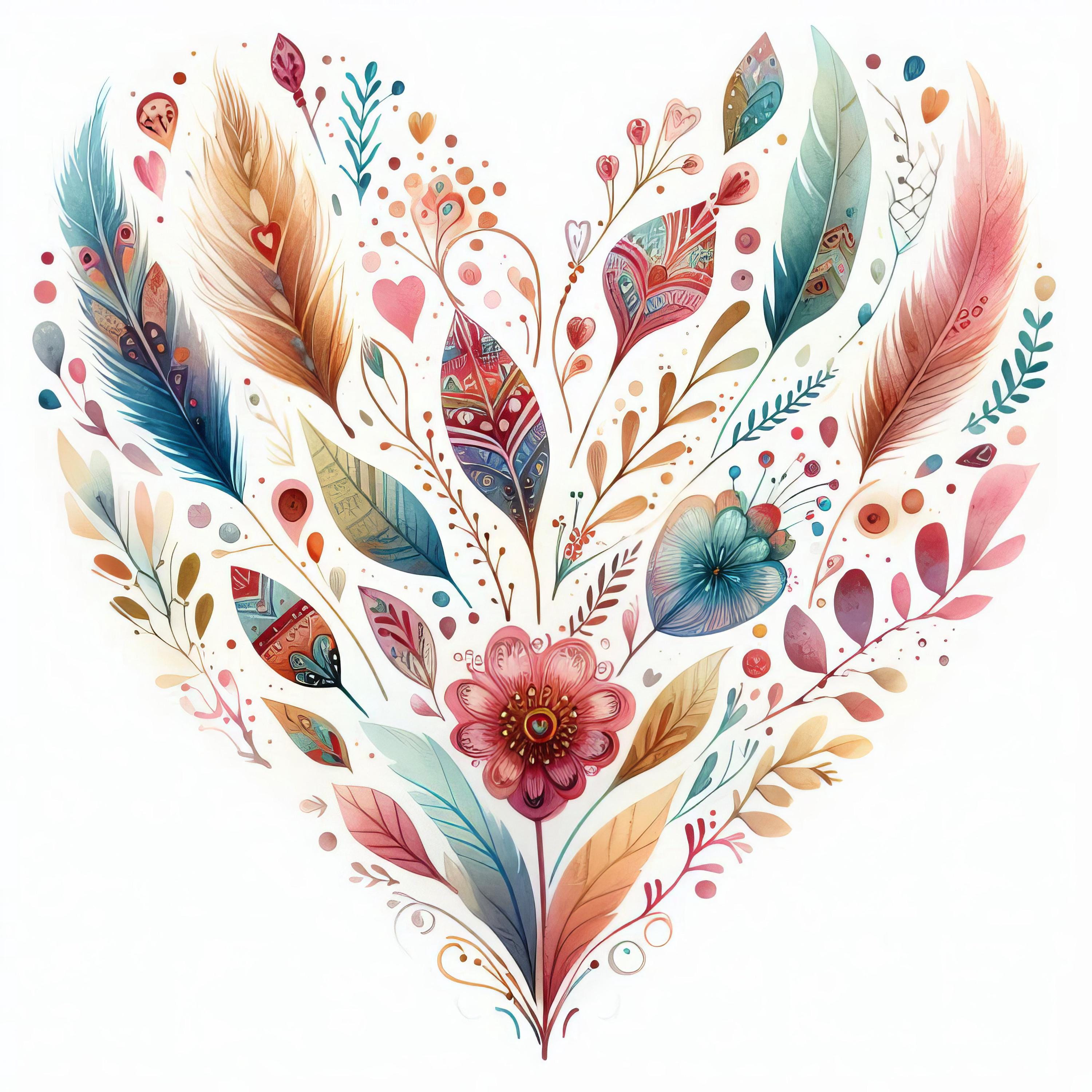 Boho Hearts - Clip Art Bundle, Digital Images Files Download, Whimsical ...