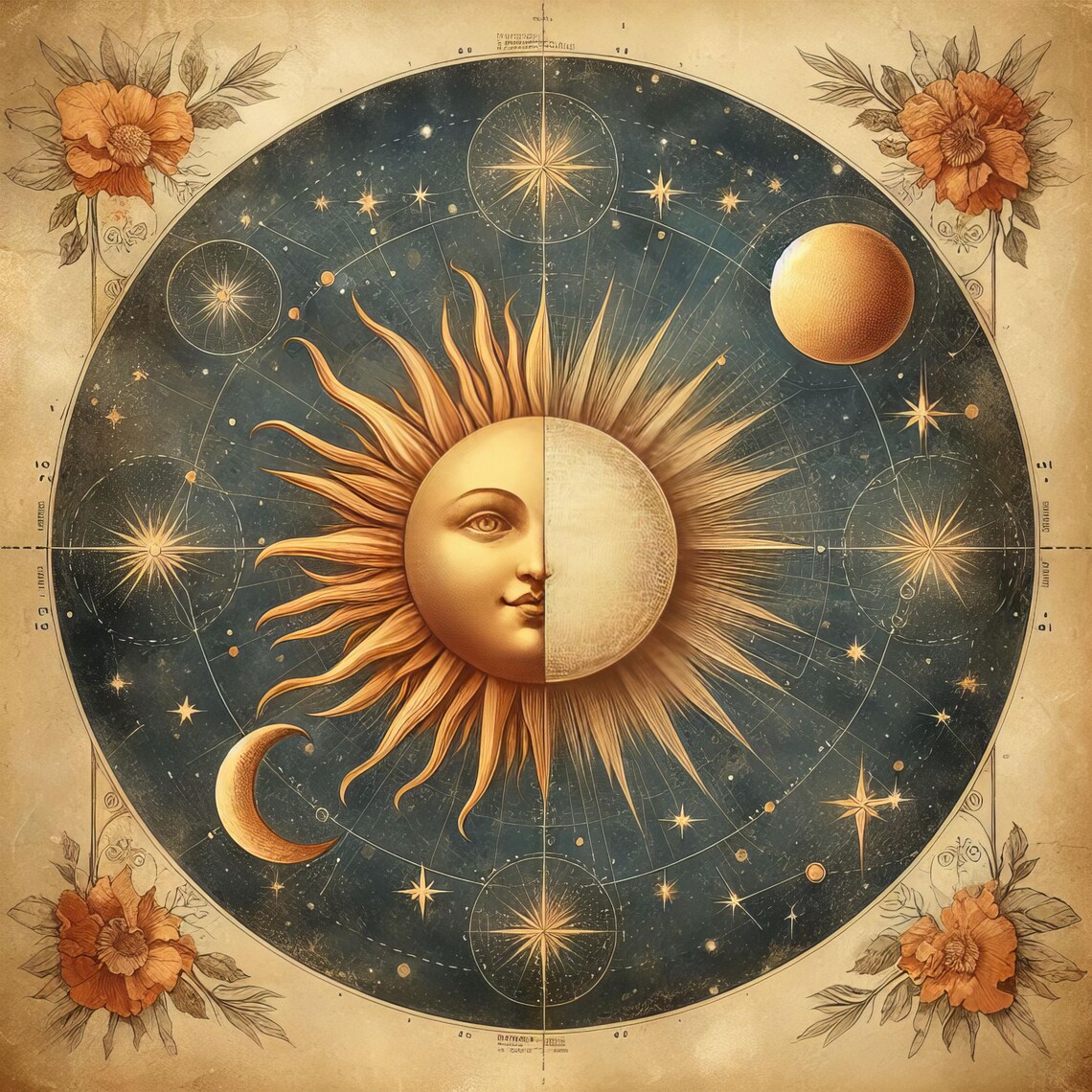 Sun Moon Astronomy Paper - Clip Art Bundle, Digital Download, Whimsical ...