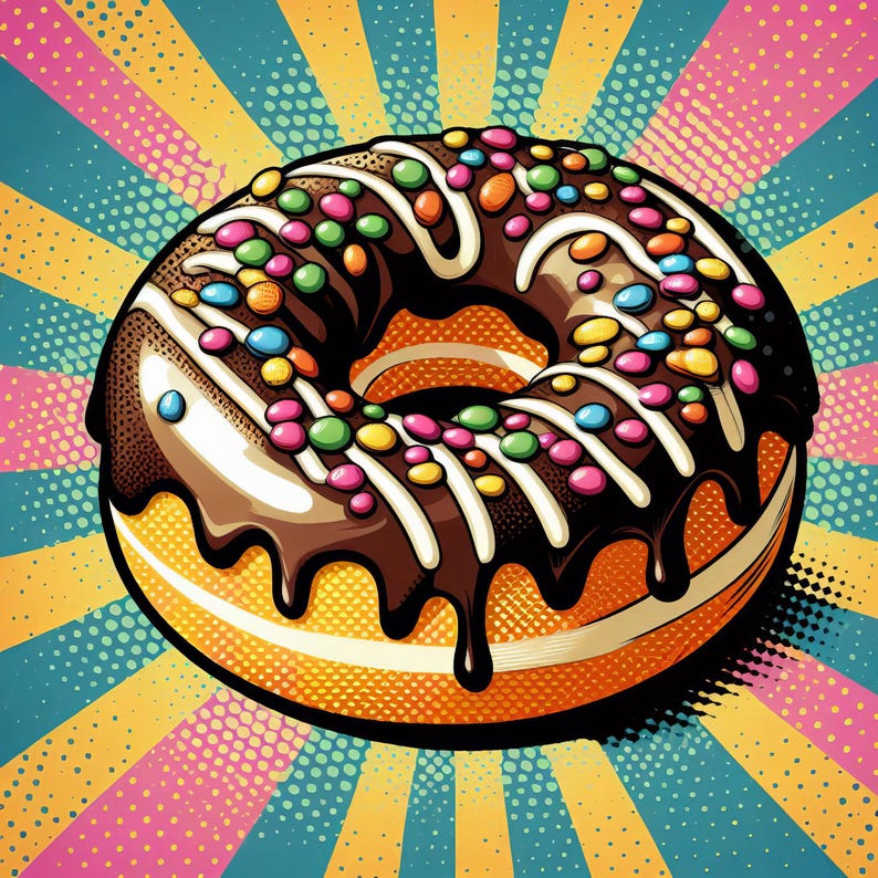 Pop Art Donut - Digital Clip Art Bundle, Whimsical, Avant-garde, Kitch ...