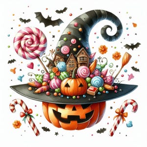 Quirky Halloween Candy Witch - Clip Art Bundle, Digital Download ...