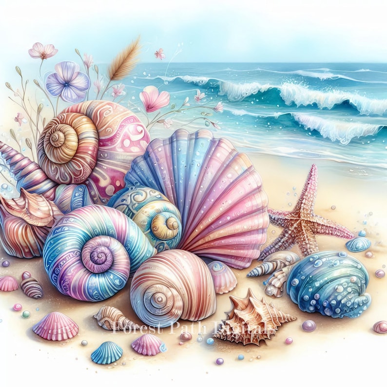 Shell Beach - Clip Art Bundle, Digital Images Files Download, Whimsical ...