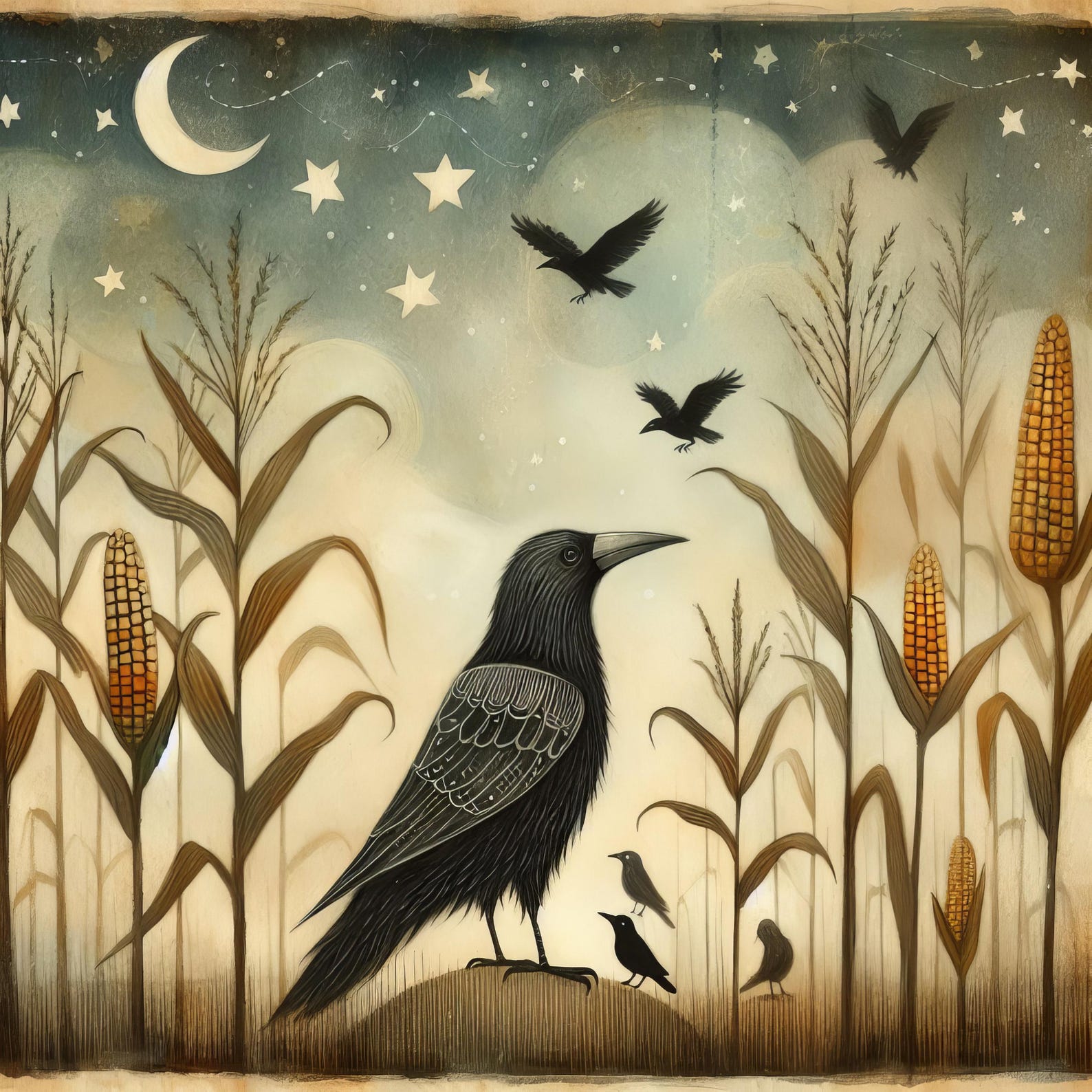 Primitive Cornfield Crow - Clip Art Bundle, Digital Download, Digital ...