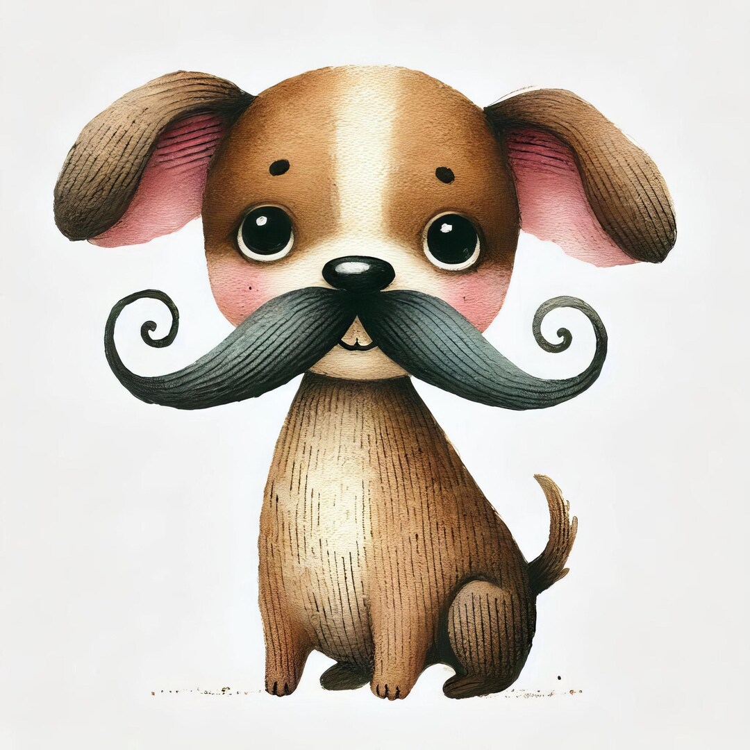 Quirky Mustache Puppy - Clip Art Bundle, Digital Download, Digital ...