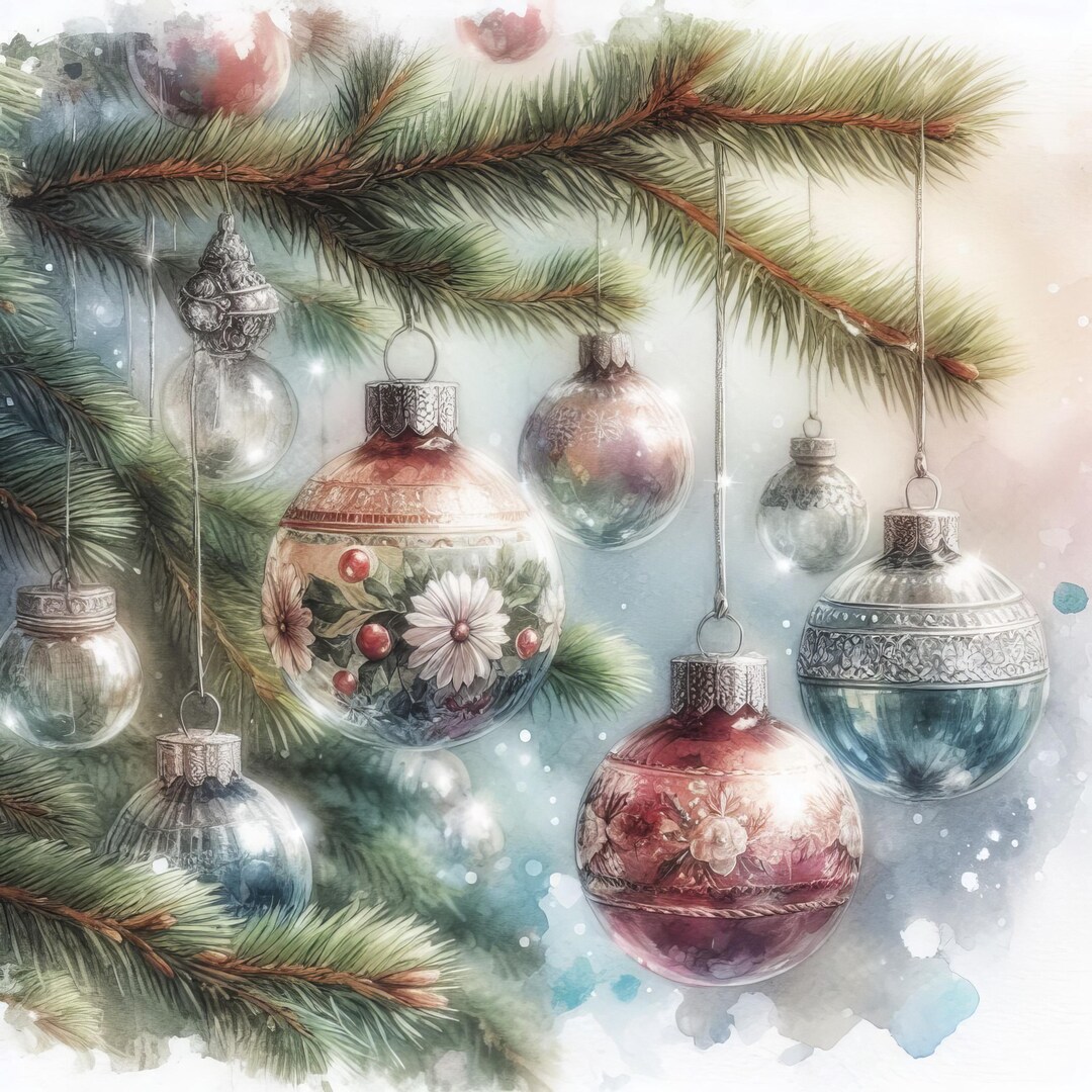 Vintage Christmas Ornaments - Clip Art Bundle, Digital Download ...