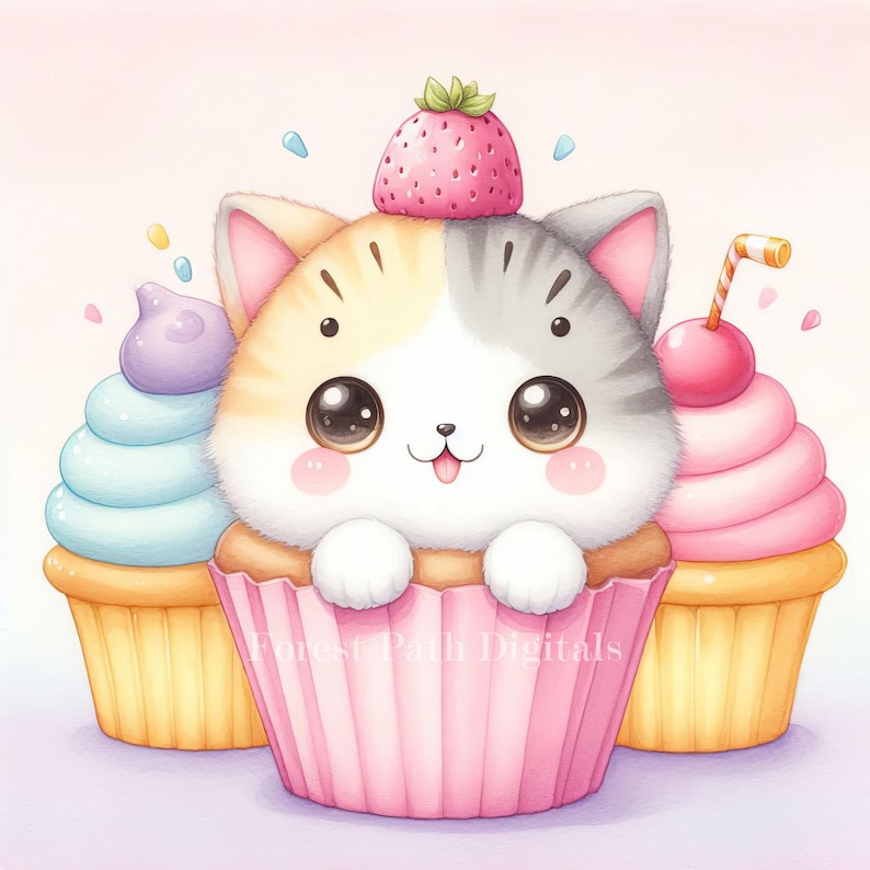 Kitty Cupcakes - Pastel, Clip Art, Download, Digital Files, Whimsical ...