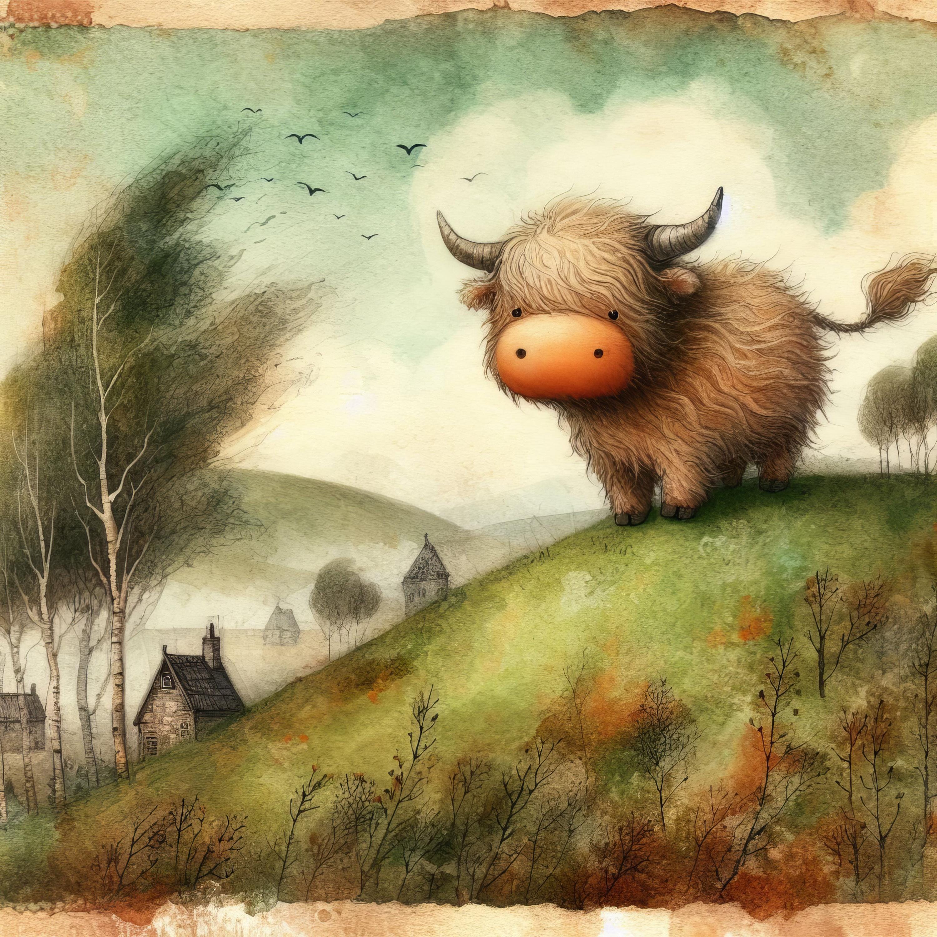 Primitive Highland Cow - Clip Art Bundle, Digital Download, Digital ...