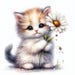 Kitten With Flowers -clip Art Bundle, Digital Files Download, Whimsical ...