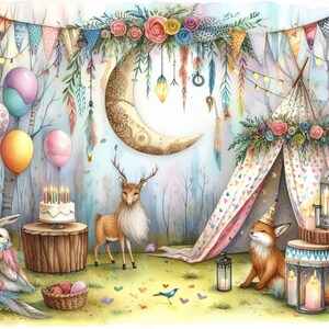 Boho Birthday Dreams Forest- Clip Art Bundle, Digital Download, Digital ...