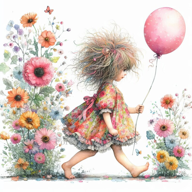 Little Girl With Balloon- Clip Art Bundle, Digital Download, Digital ...