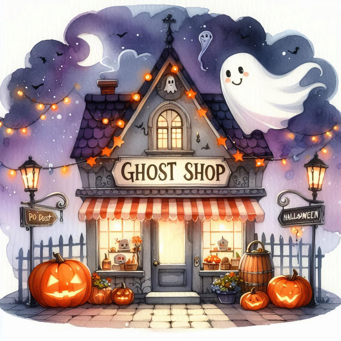 Halloween Ghost Shop - Clip Art Bundle, Digital Files Images Download ...