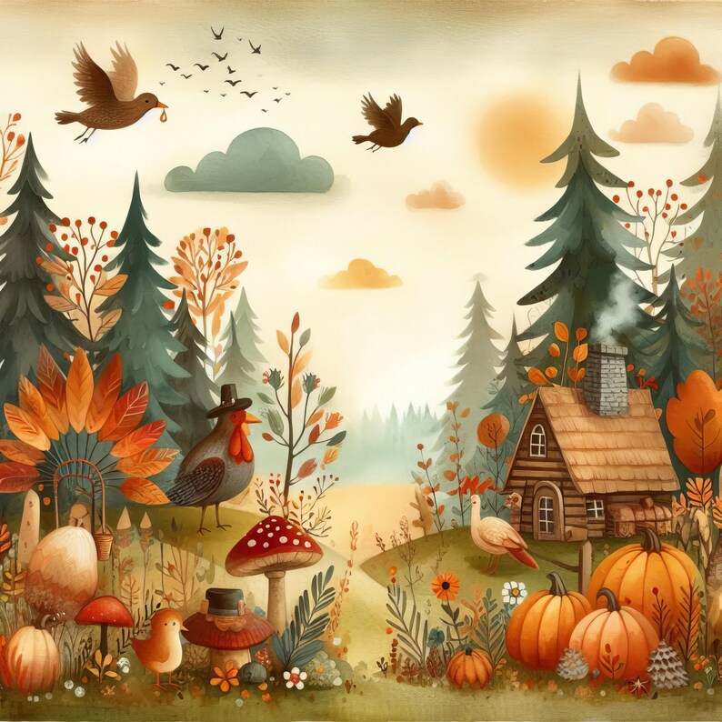 Magical Thanksgiving Day Forest - Clip Art Bundle, Digital Download ...