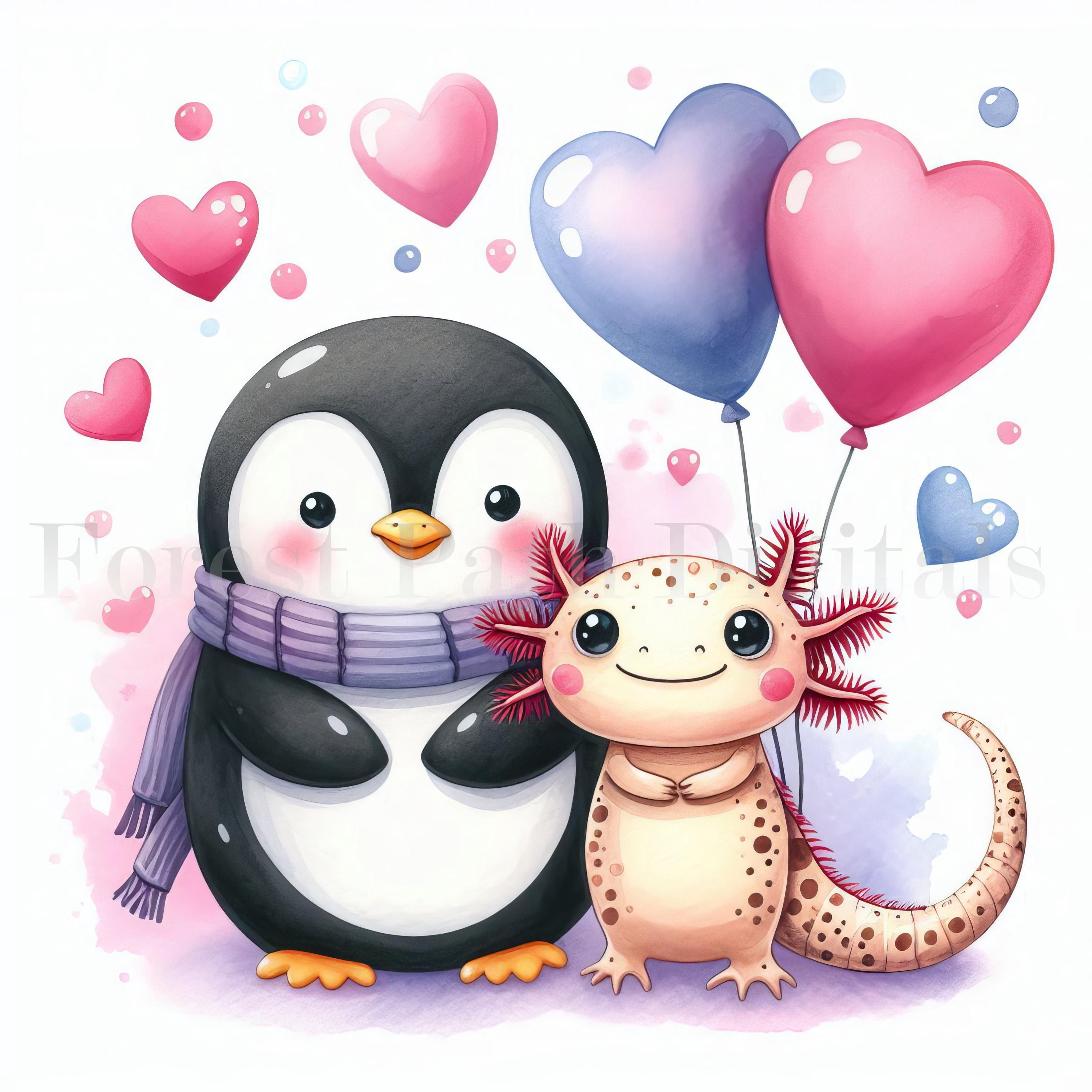 Axolotl & Penguin Valentine - Clip Art Bundle, Digital Download ...