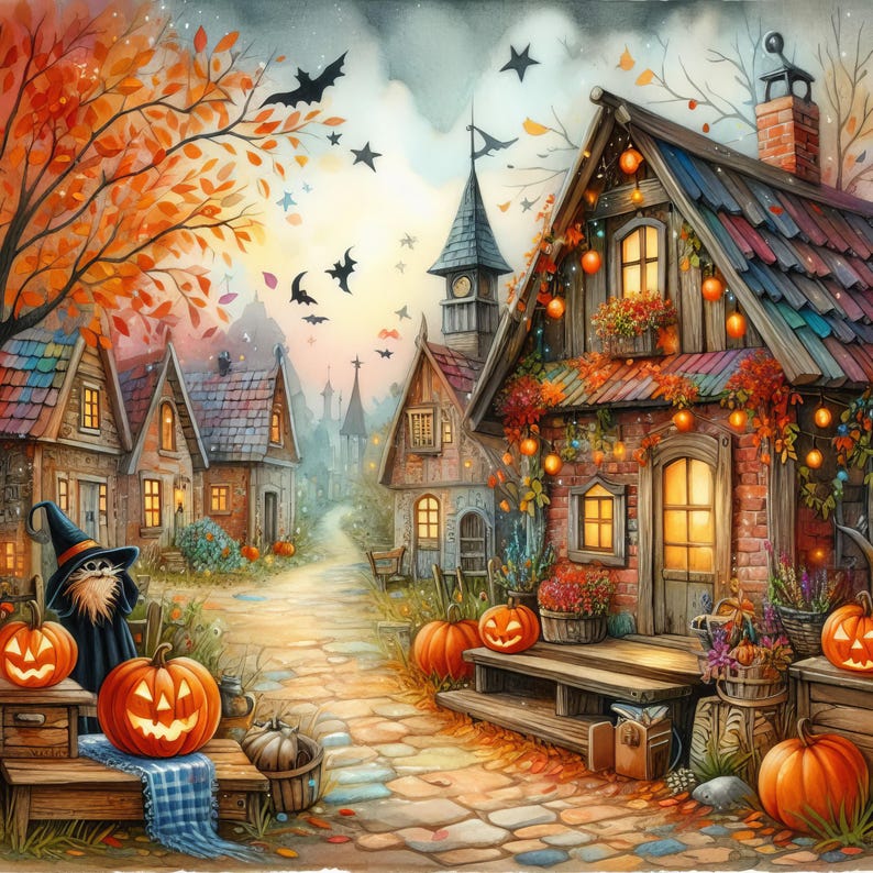 Whimsical Halloween Town - Clip Art Bundle, Digital Download, Digital ...