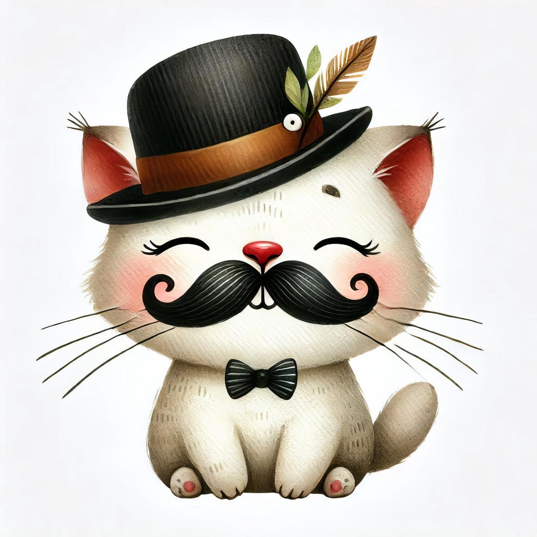Quirky Mustache Kitten - Clip Art Bundle, Digital Download, Digital ...