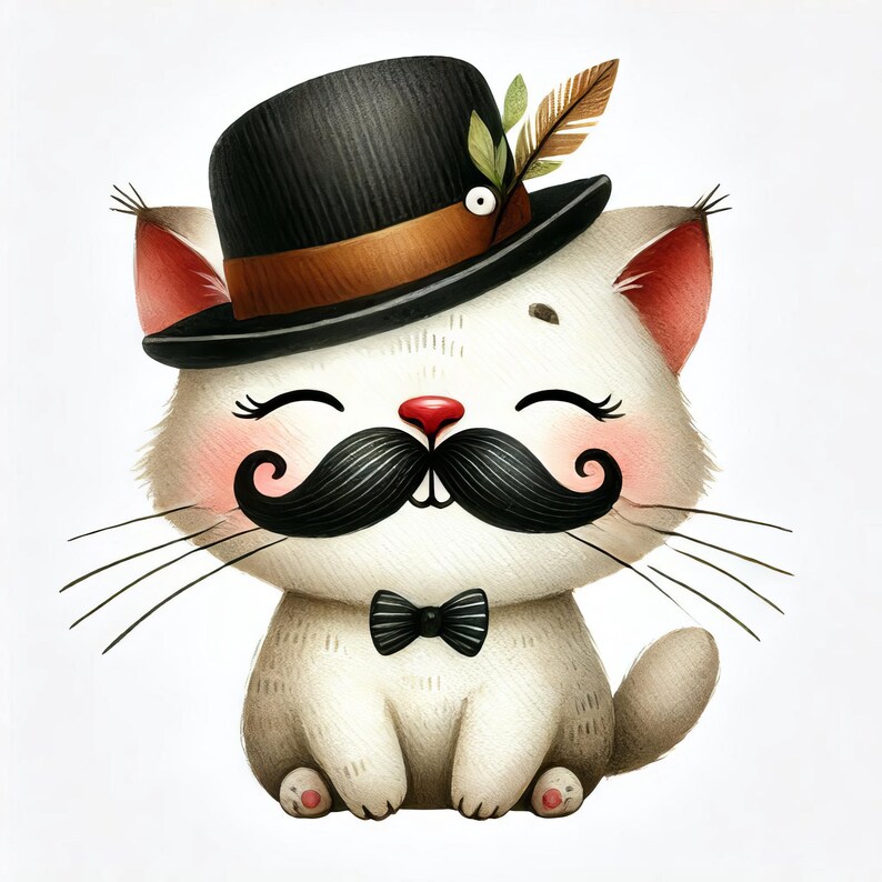 Quirky Mustache Kitten - Clip Art Bundle, Digital Download, Digital ...