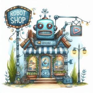 Robot Shop- Clip Art Bundle, Digital File Images Download, Whimsical ...