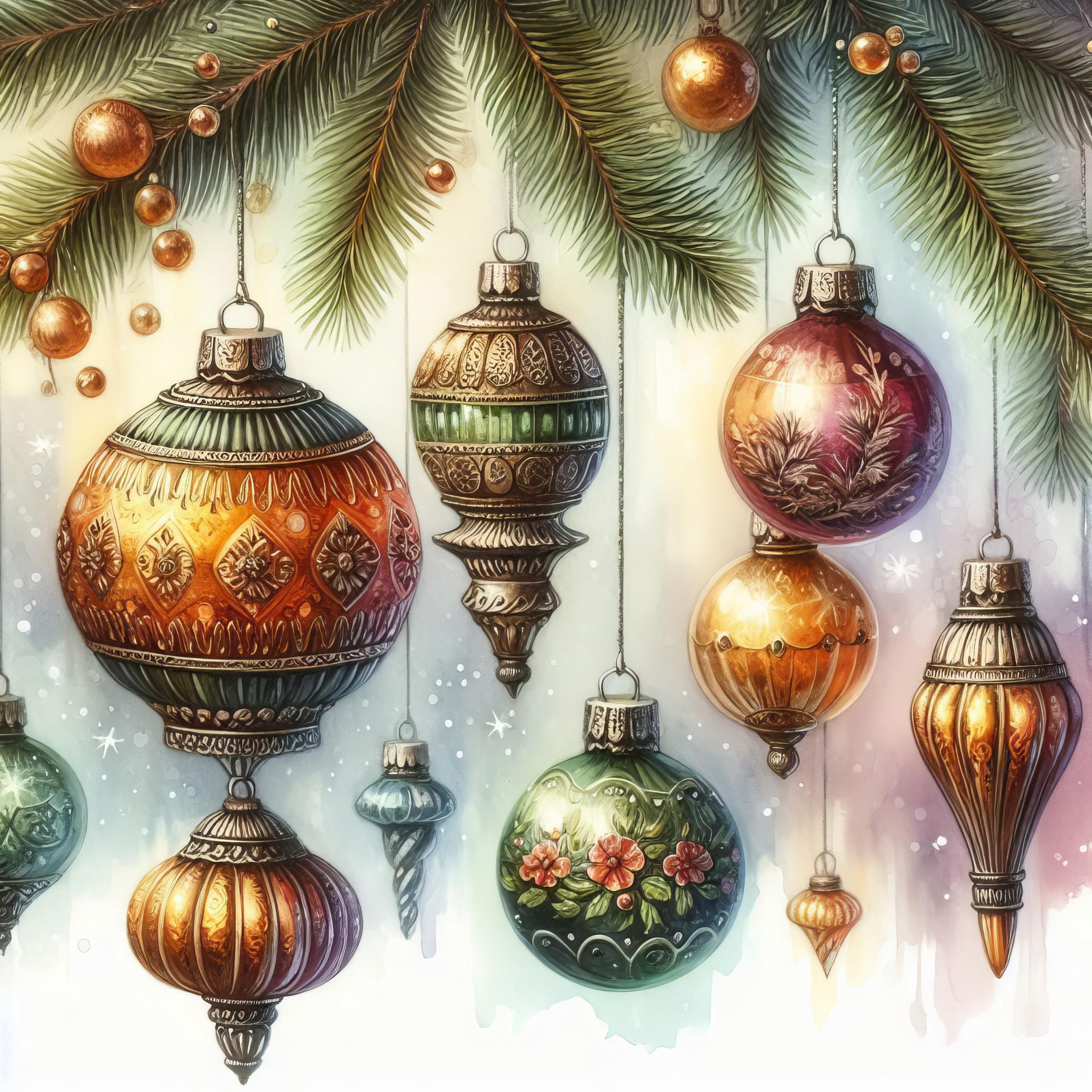 Vintage Christmas Ornaments - Clip Art Bundle, Digital Download ...