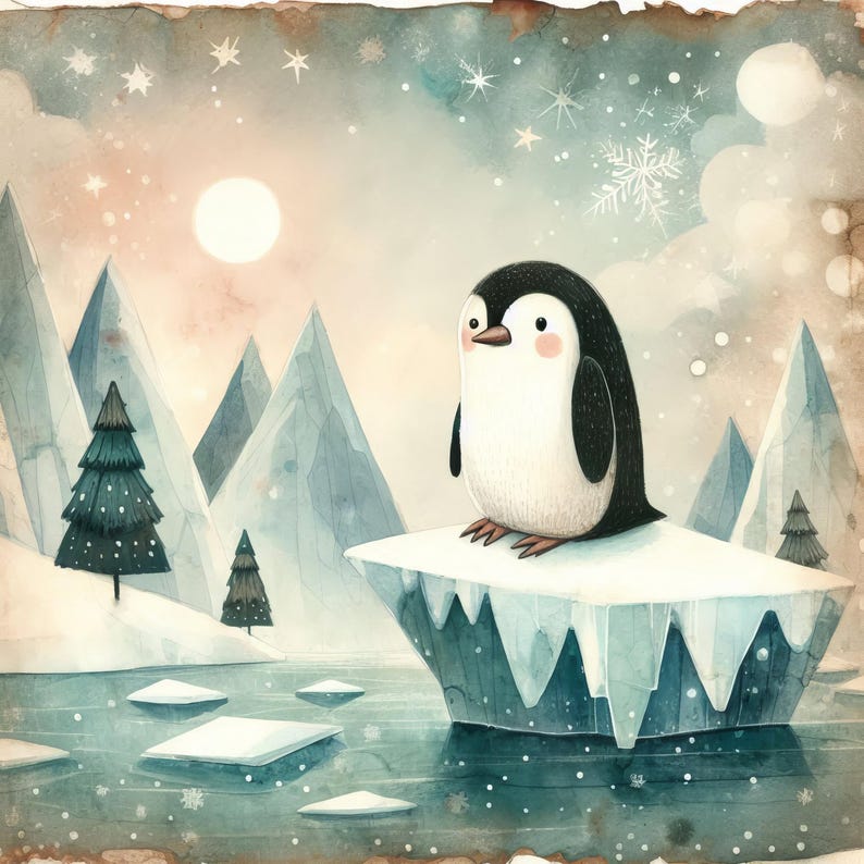 Primitive Penguin - Clip Art Bundle, Digital Download, Digital Files, Whimsical, Storybook, Ice ...