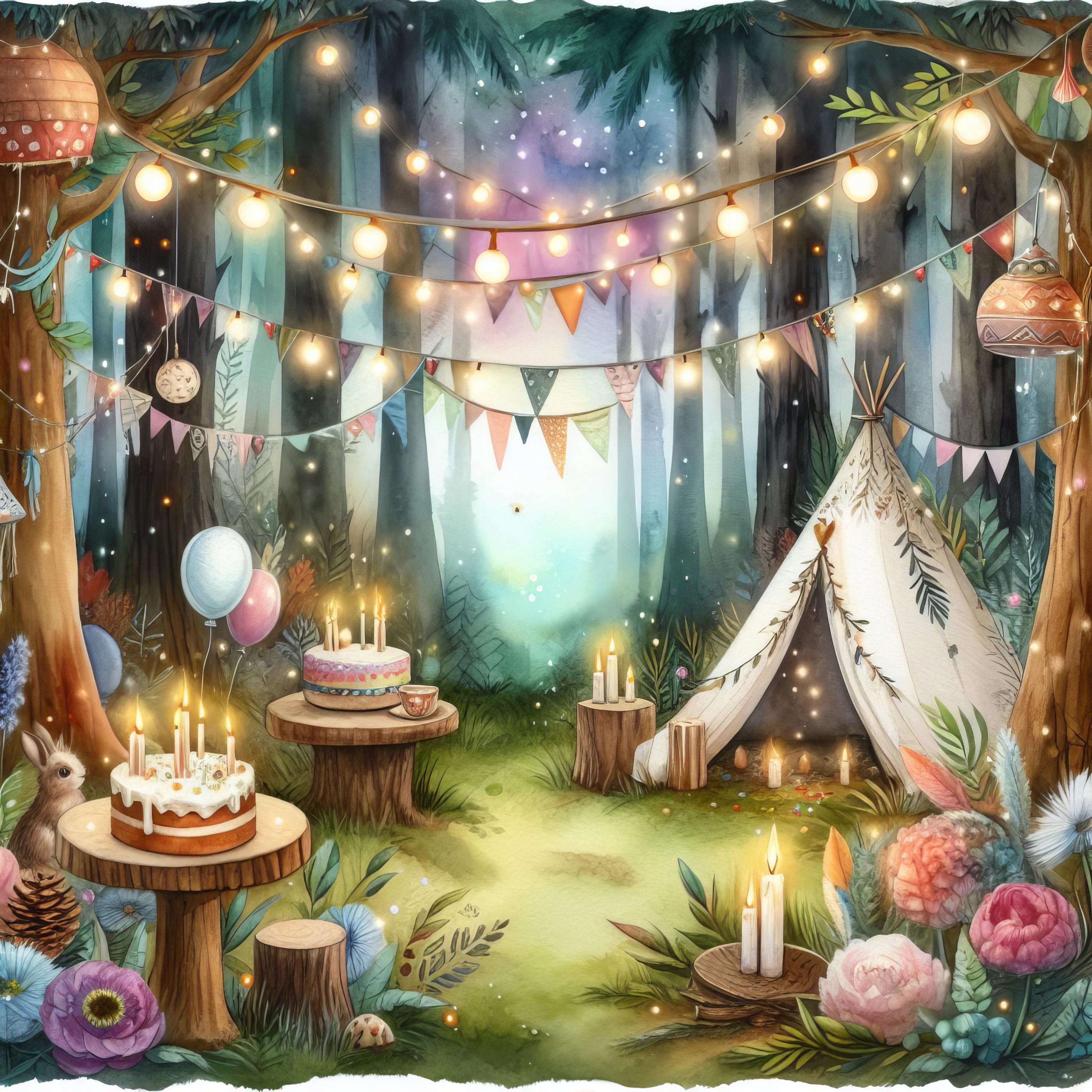 Boho Birthday Forest- Clip Art Bundle, Digital Download, Digital Files ...