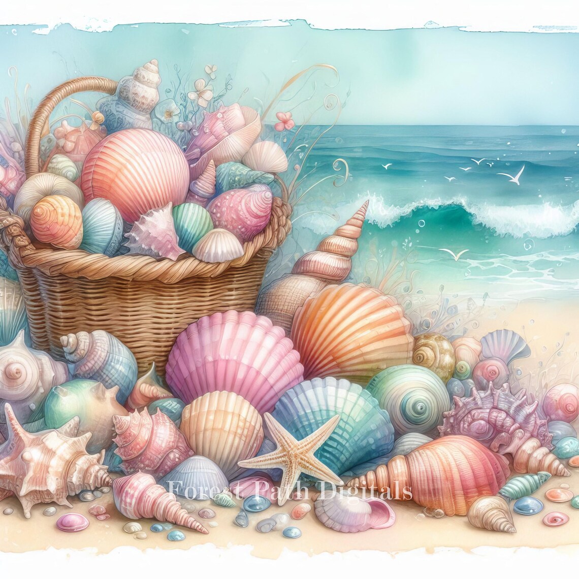 Shell Beach - Clip Art Bundle, Digital Images Files Download, Whimsical ...