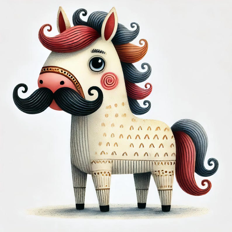 Quirky Mustache Horse - Clip Art Bundle, Digital Download, Digital ...