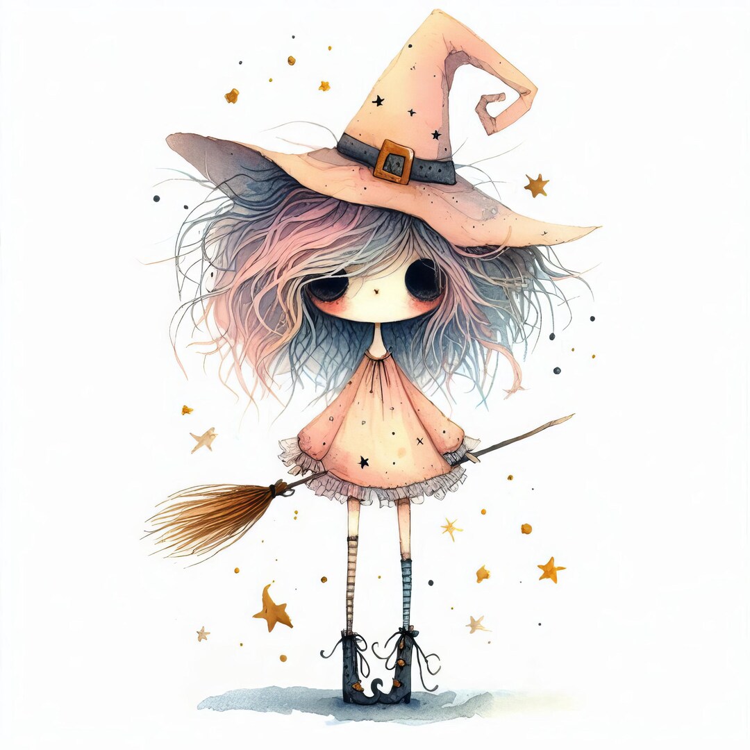 Whimsical Little Witch - Clip Art Bundle, Digital Files Images Download ...