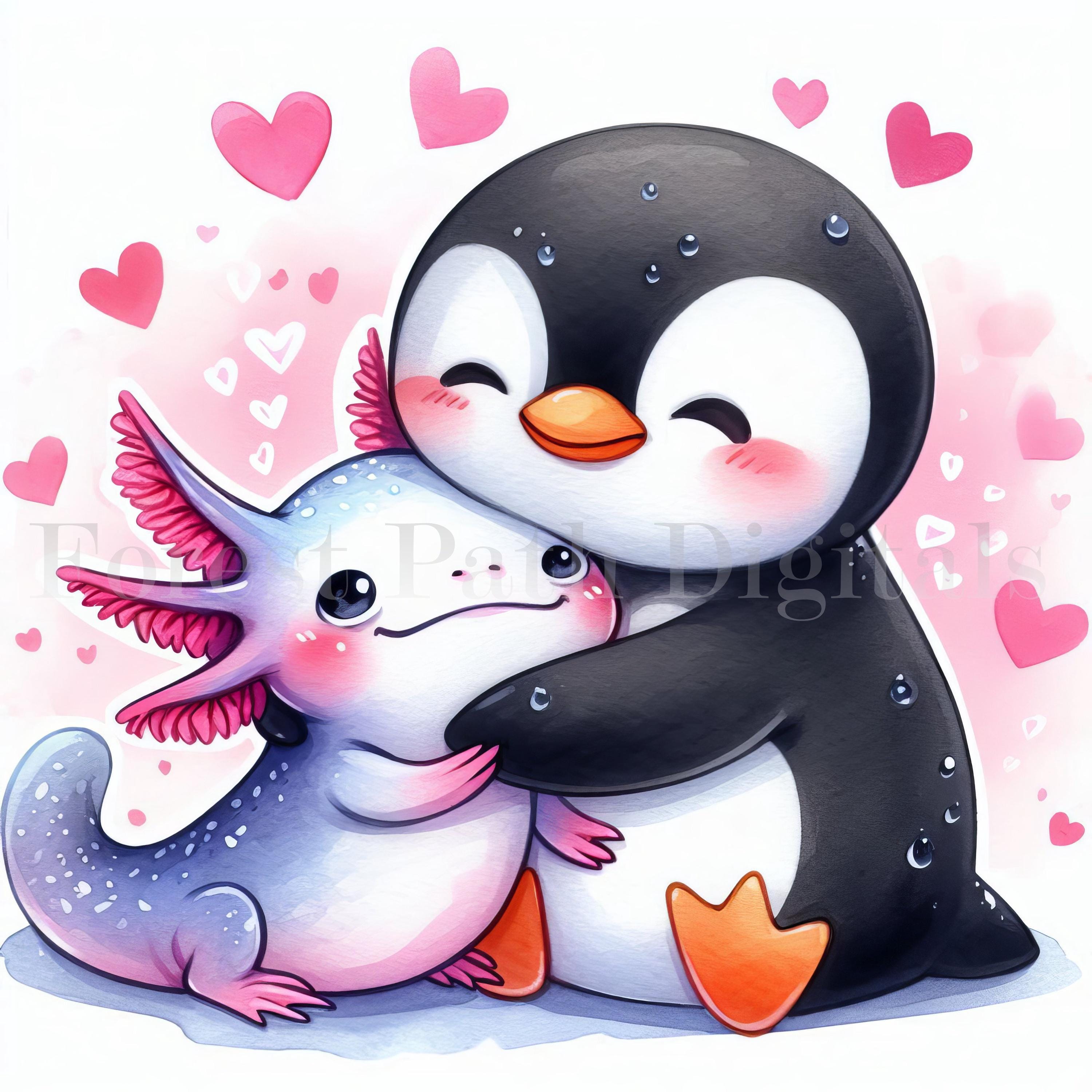 Axolotl & Penguin Valentine - Clip Art Bundle, Digital Download ...