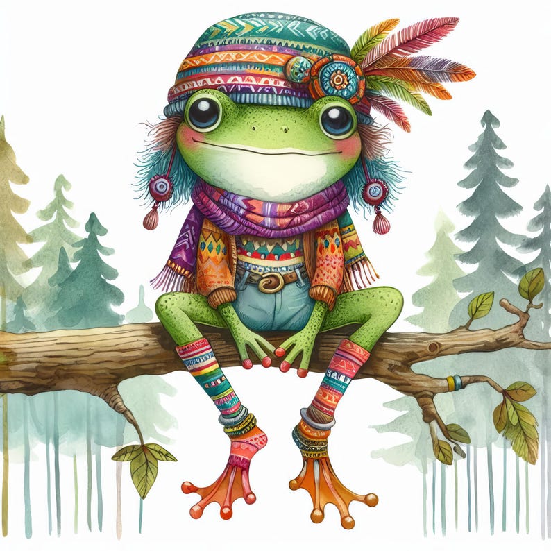 Quirky Boho Frog - Clip Art Bundle, Digital Download, Digital Files ...