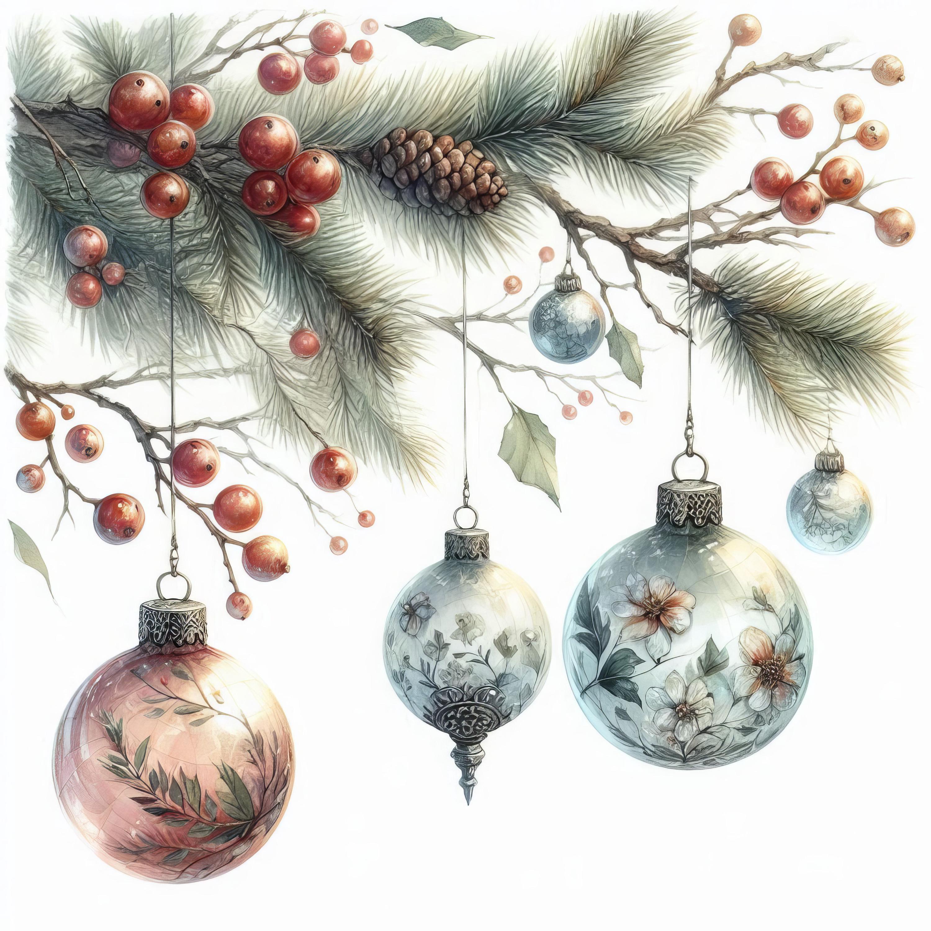 Vintage Christmas Ornaments - Clip Art Bundle, Digital Download ...