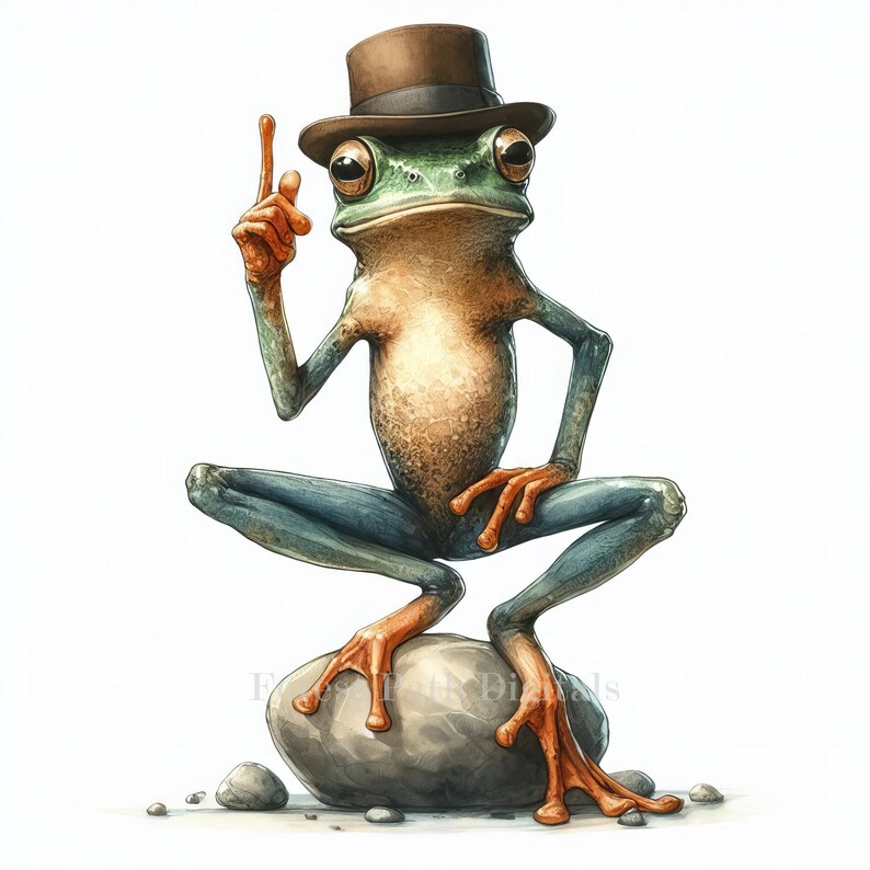 Quirky Frog on a Rock - Clip Art Bundle, Digital Images Files Download ...