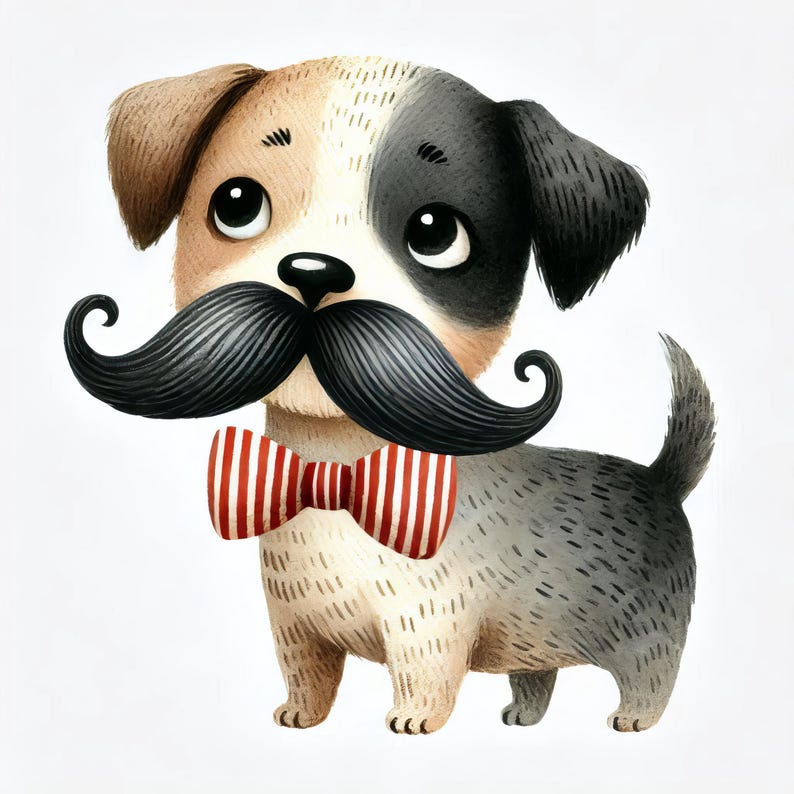 Quirky Mustache Puppy - Clip Art Bundle, Digital Download, Digital ...