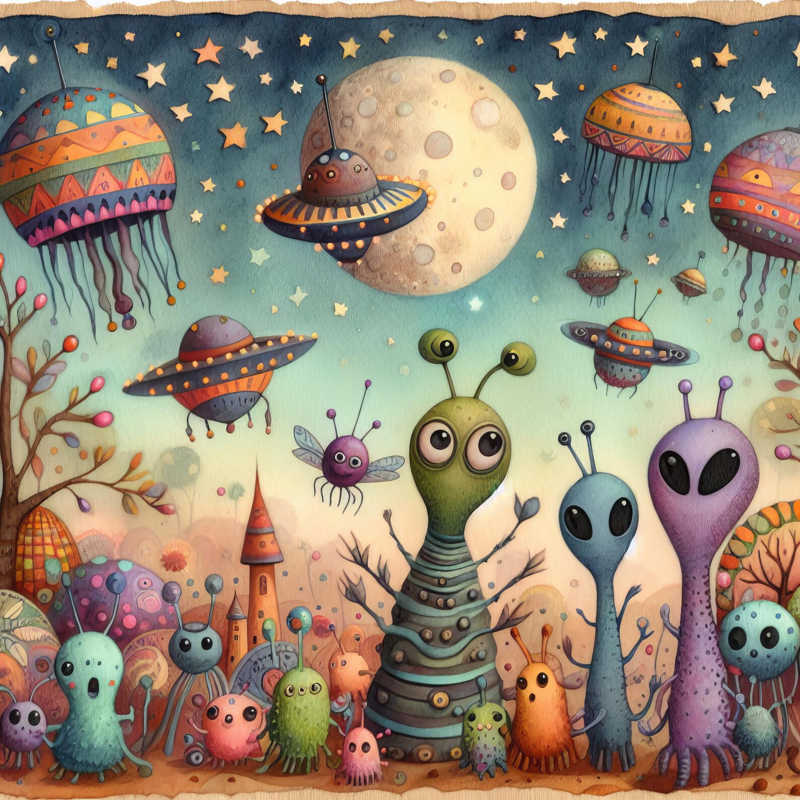 Whimsical Alien Paper - Clip Art Bundle, Digital Download, Outer Space ...