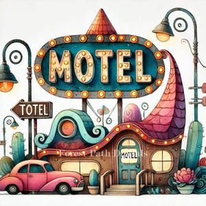 Motel - Clip Art Bundle, Digital Download, Digital Files, Whimsical ...