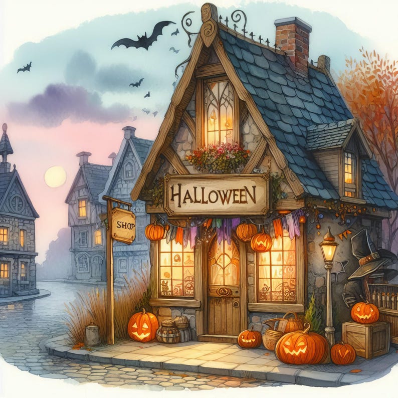 Halloween Shop - Clip Art Bundle, Digital Images Download, Village ...