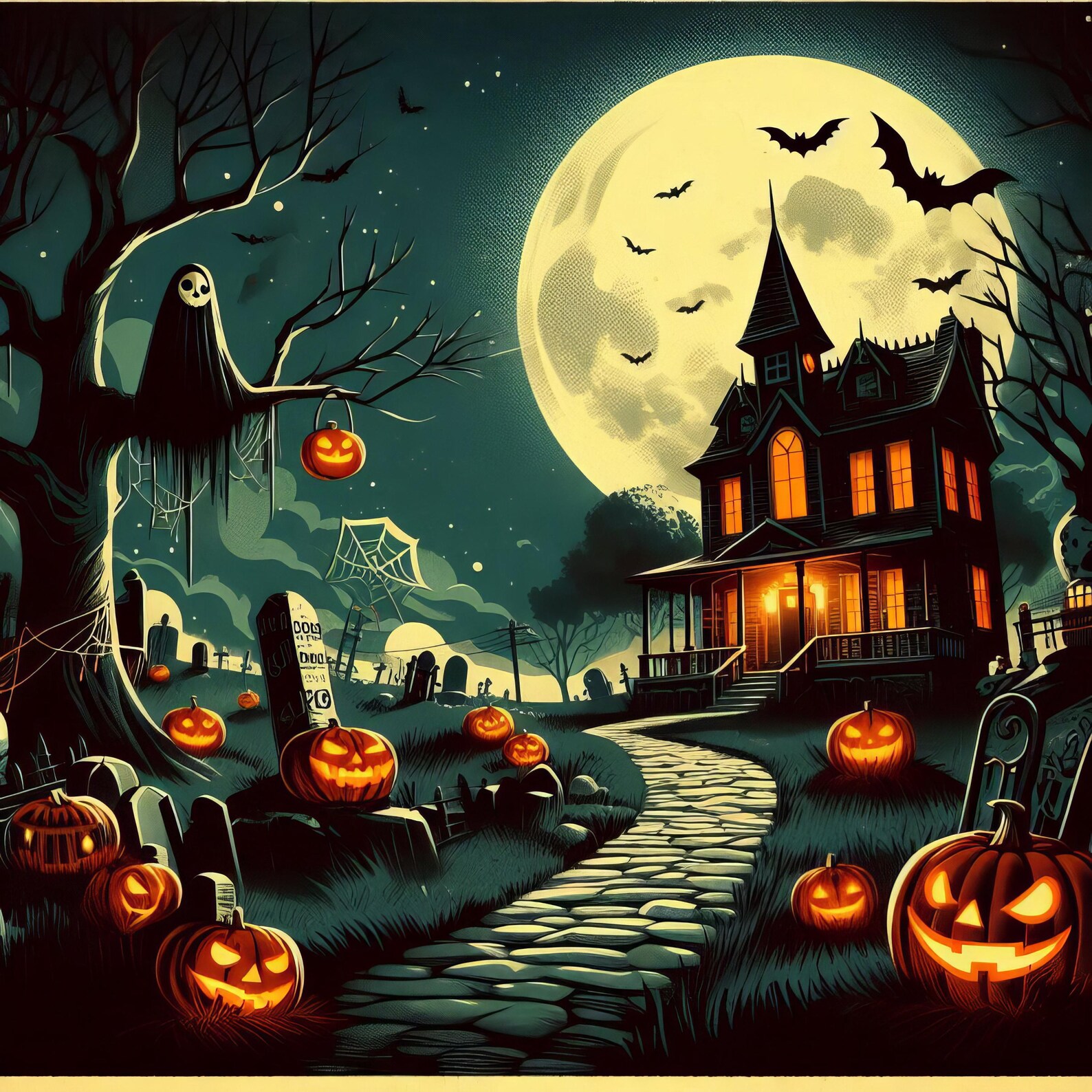 Retro Haunted House - Clip Art Bundle, Digital Download Images Files ...