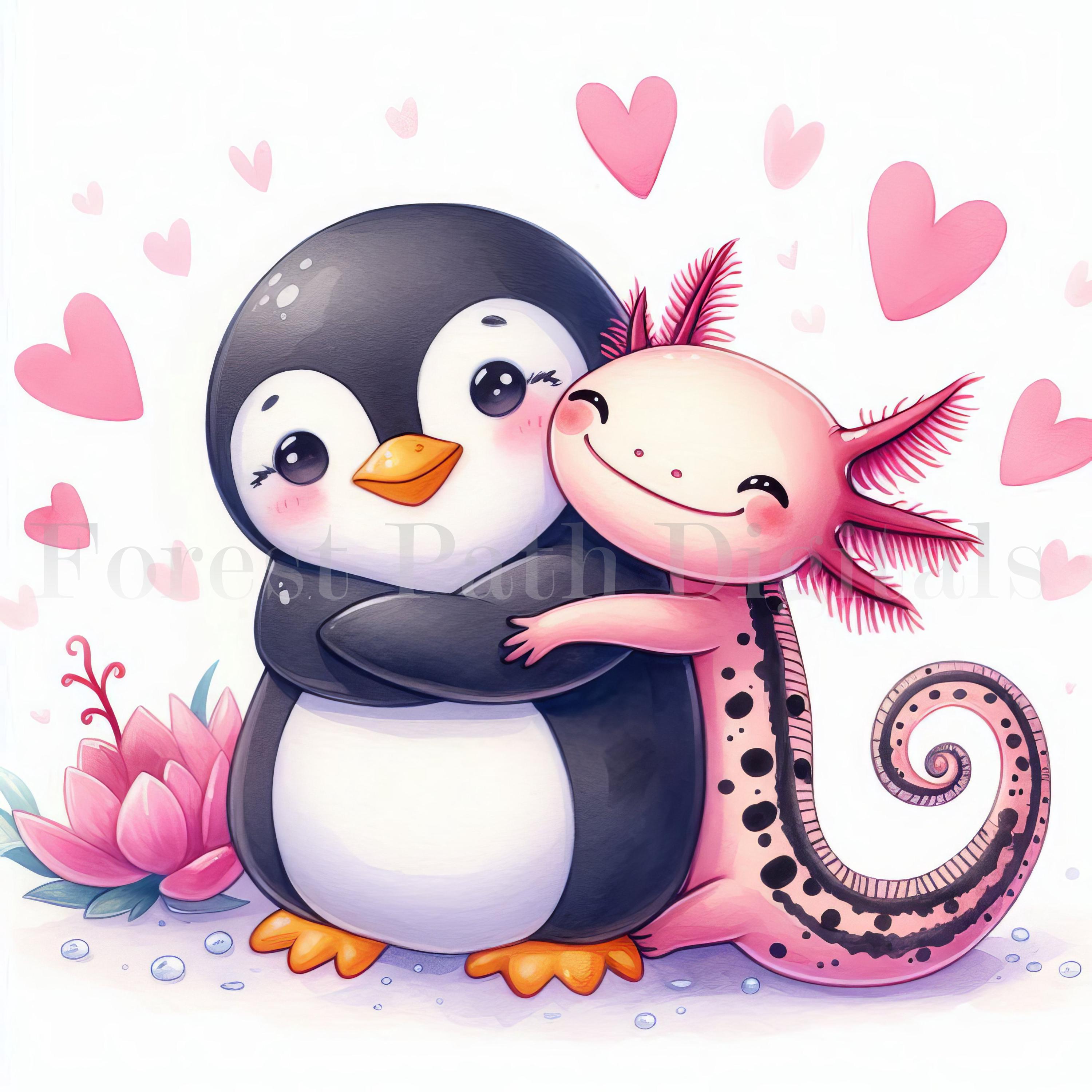 Axolotl & Penguin Valentine - Clip Art Bundle, Digital Download ...