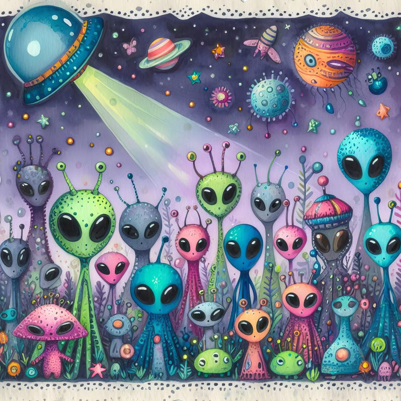 Whimsical Alien Paper - Clip Art Bundle, Digital Download, Outer Space ...