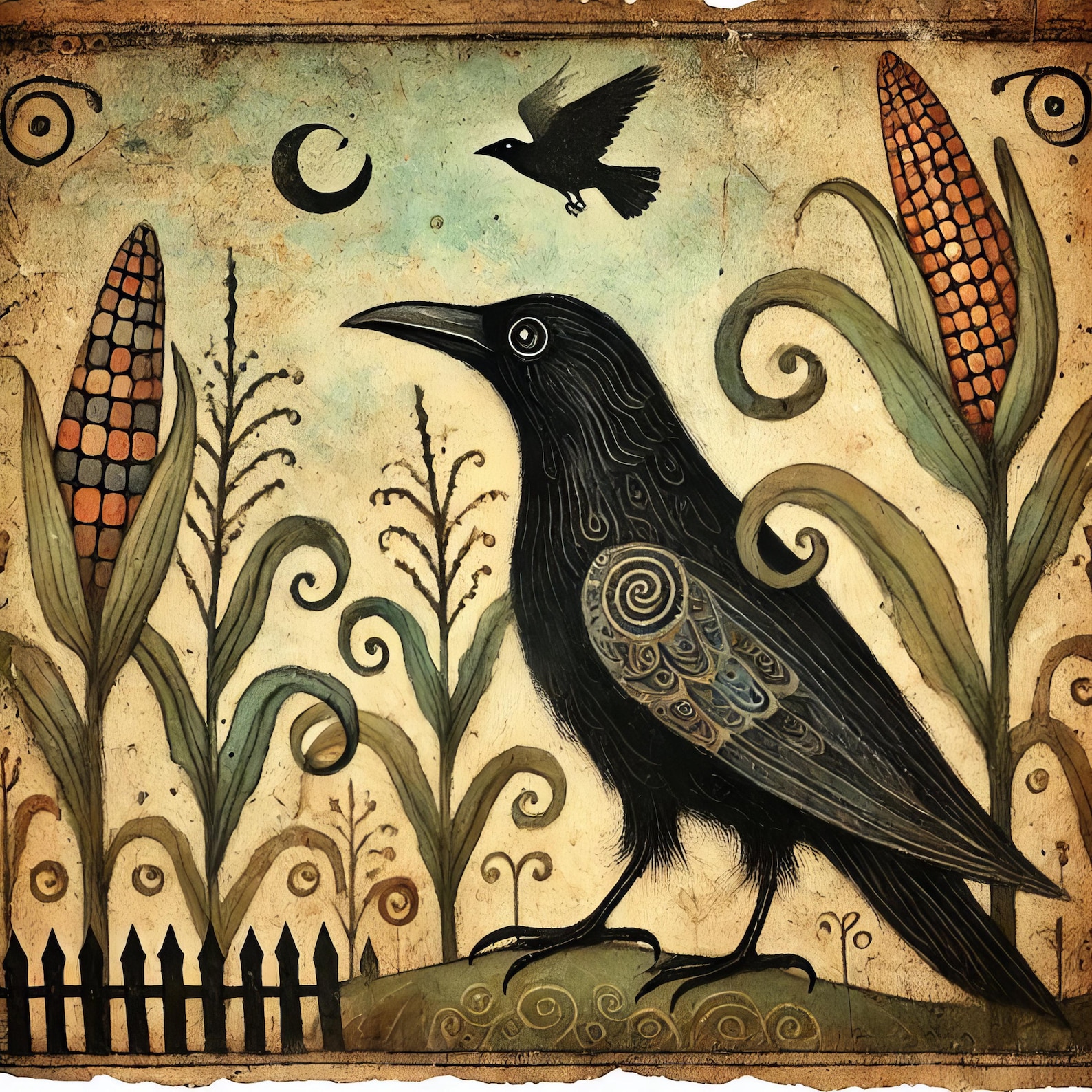 Primitive Cornfield Crow - Clip Art Bundle, Digital Download, Digital ...