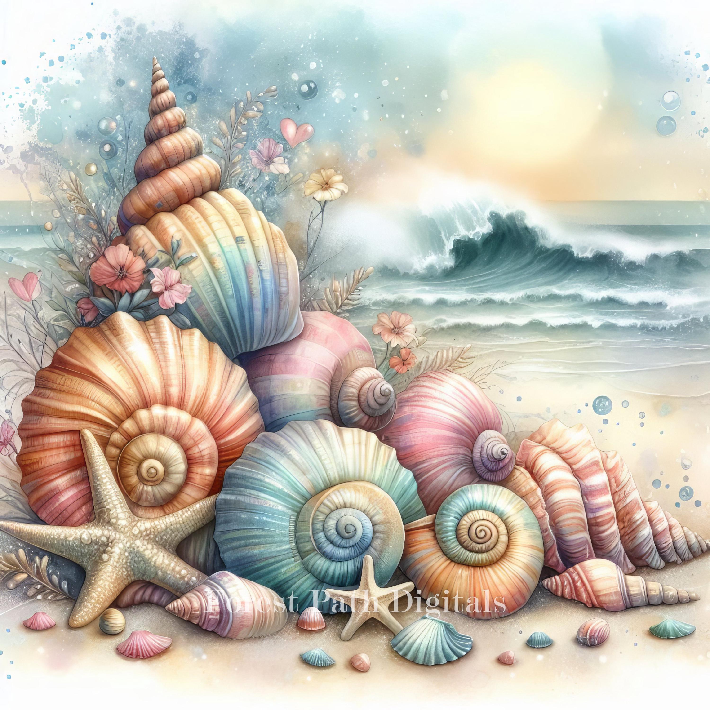 Shell Beach - Clip Art Bundle, Digital Images Files Download, Whimsical ...