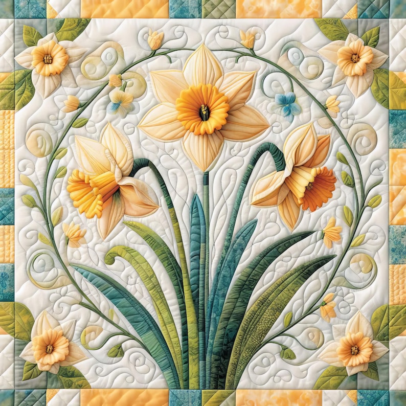 Daffodil Quilt- Clip Art Bundle, Digital Download, Digital Files ...