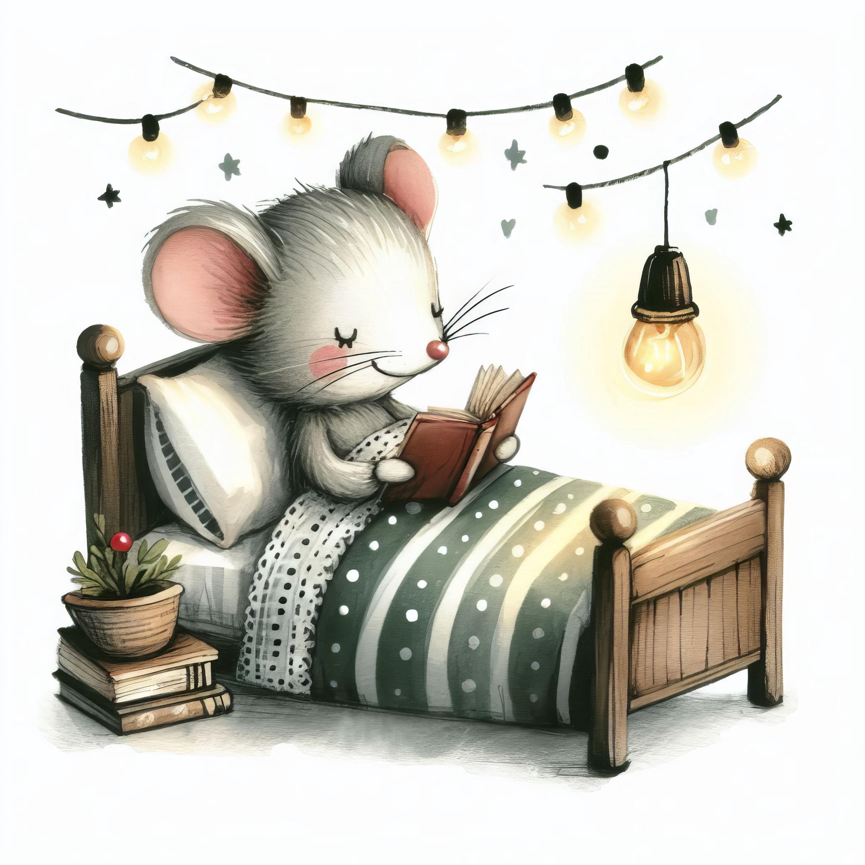Bedtime Mouse - Digital Clip Art Bundle, Whimsical, Boho, Shabby Chic ...