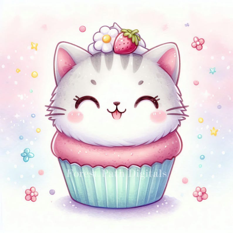 Kitty Cupcakes - Pastel, Clip Art, Download, Digital Files, Whimsical ...