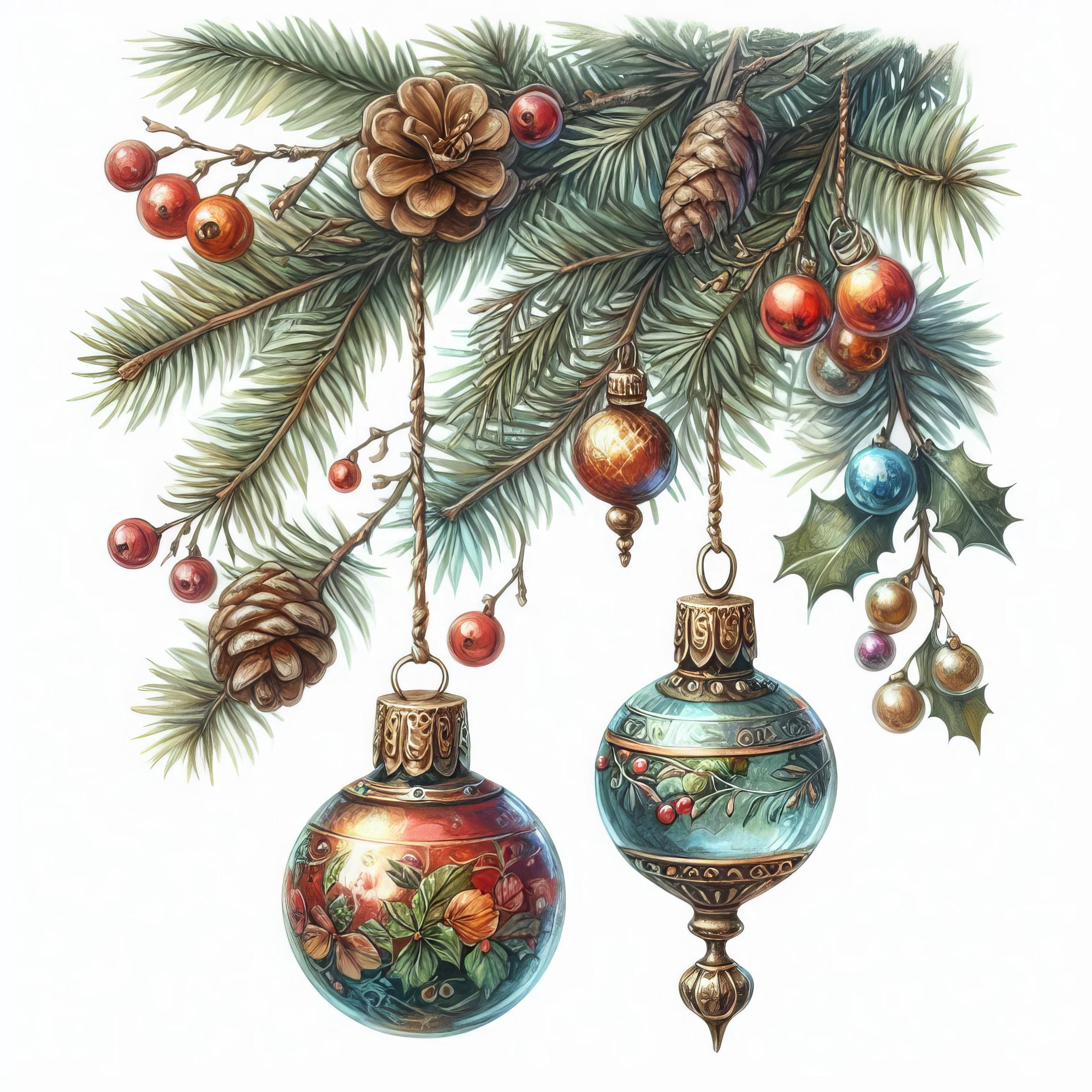 Vintage Christmas Ornaments - Clip Art Bundle, Digital Download ...