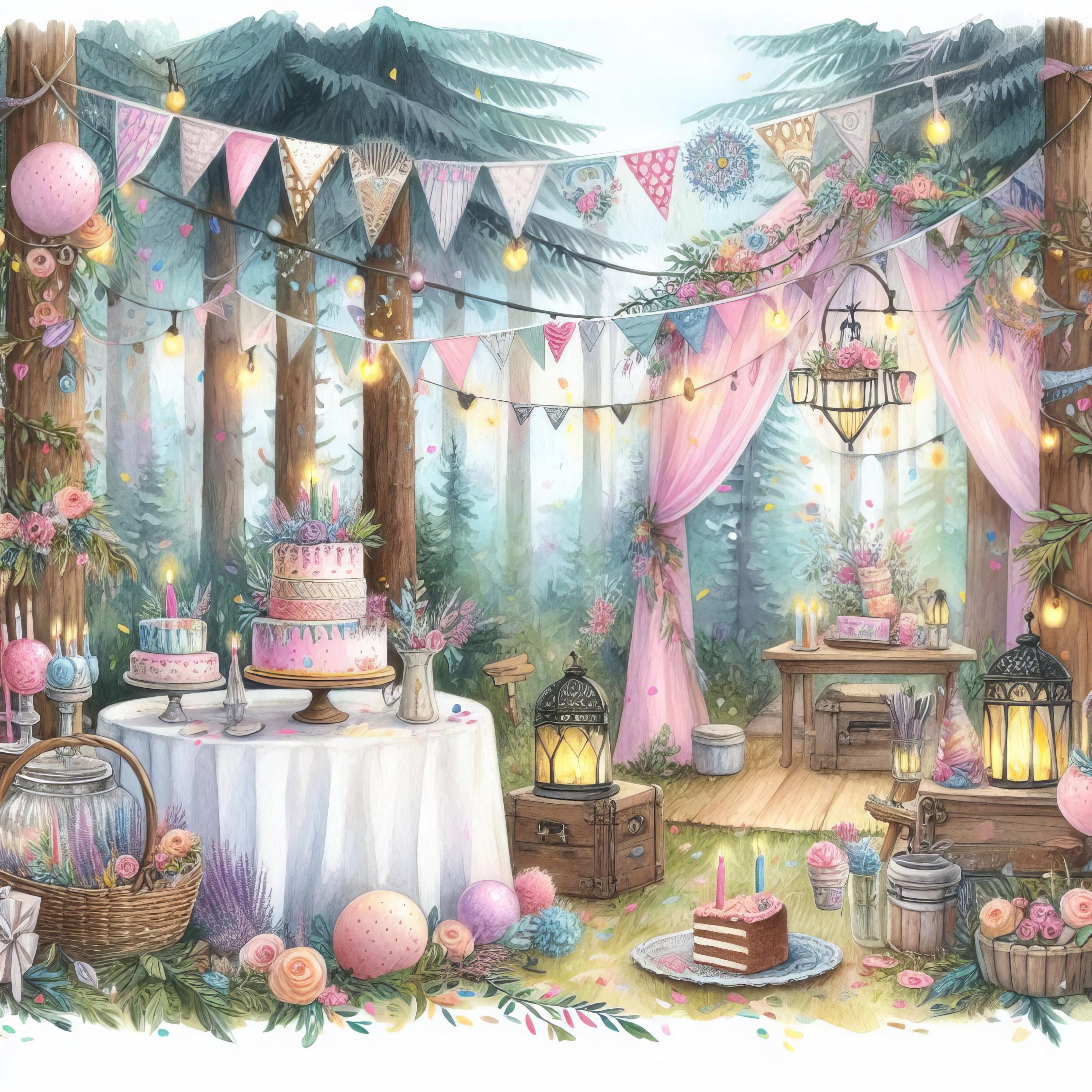 Boho Birthday Dreams Forest- Clip Art Bundle, Digital Download, Digital ...