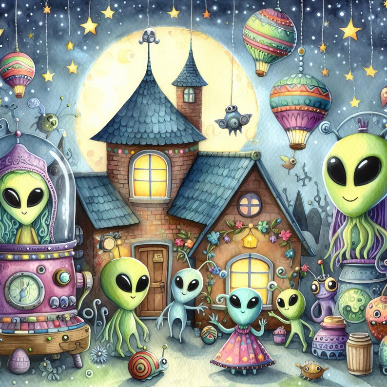 Whimsical Alien Paper - Clip Art Bundle, Digital Download, Outer Space ...