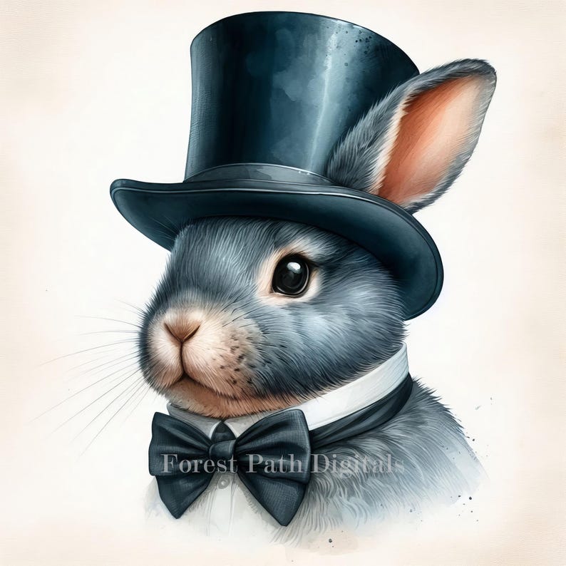 Dapper Bunny - Clip Art Bundle, Digital Files Download, Whimsical ...